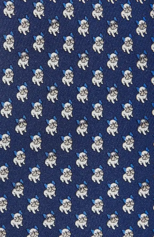 FERRAGAMO Zeus Dog Print Silk Twill Neck Tie - Navy