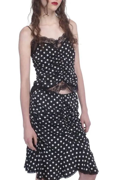 Anna Sui Polka Dot Ruched Lace Camisole