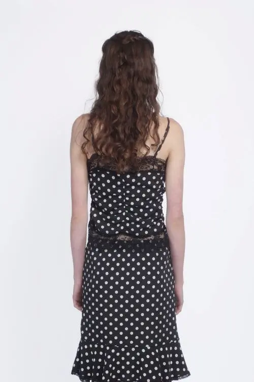 Anna Sui Polka Dot Ruched Lace Camisole