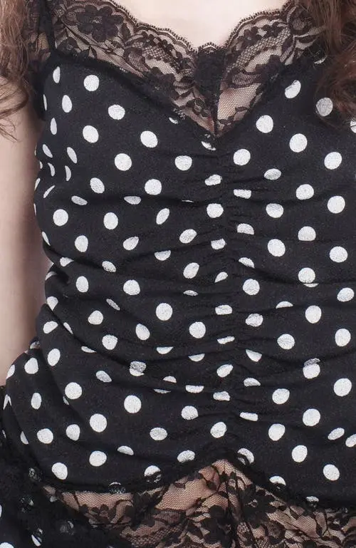 Anna Sui Polka Dot Ruched Lace Camisole