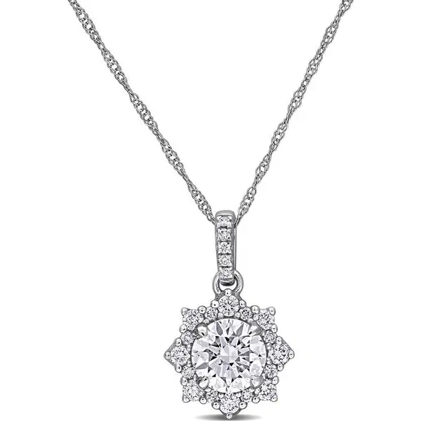 JULIANNA B. Lab-grown Diamond Halo Pendant Necklace - White Gold