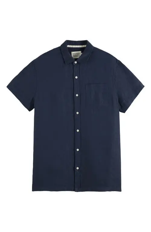 Scotch & Soda Core Solid Short Sleeve Button-up Shirt - Night
