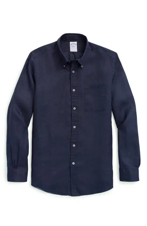Brooks Brothers Regular Fit Linen Button-down Shirt - Navy