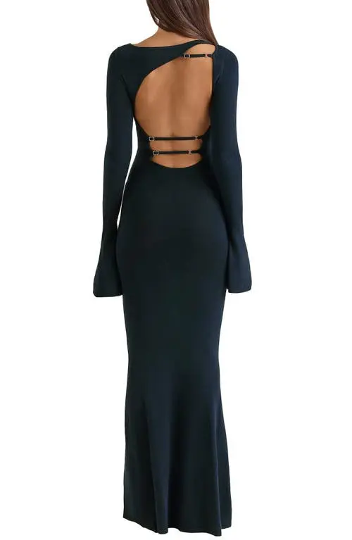 House Of Cb Christiane Open Back Long Sleeve Knit Gown In Parisian Night |  Editorialist