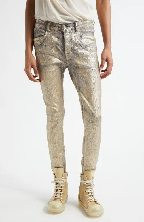 Rick Owens Tyrone Metallic Coated Denim Skinny Jeans In Gold - 70  