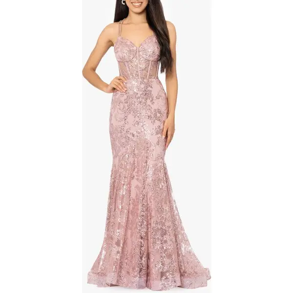 BLONDIE NITES Sequin Mesh Mermaid Gown