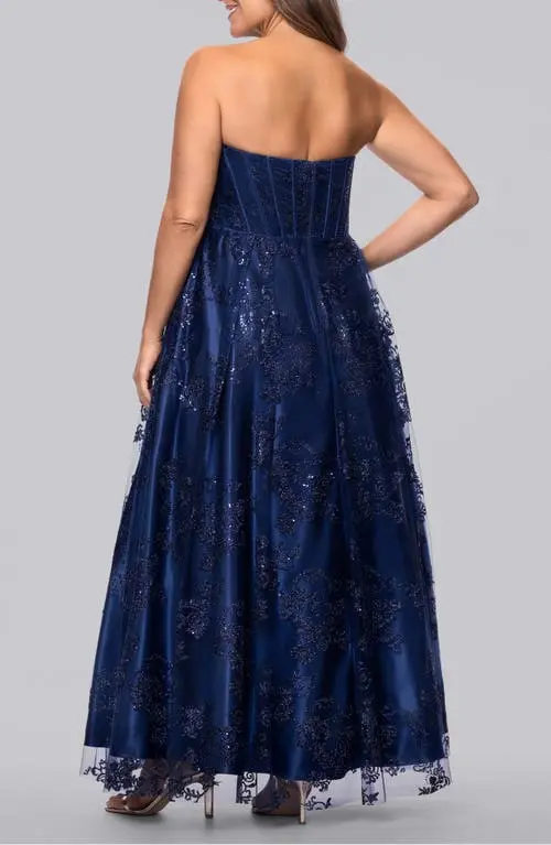 BLONDIE NITES Glitter Mesh Corset A-line Gown