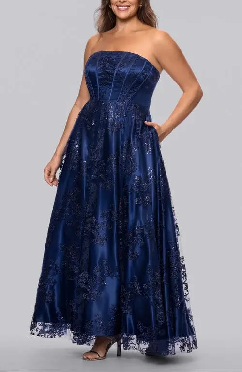 BLONDIE NITES Glitter Mesh Corset A-line Gown