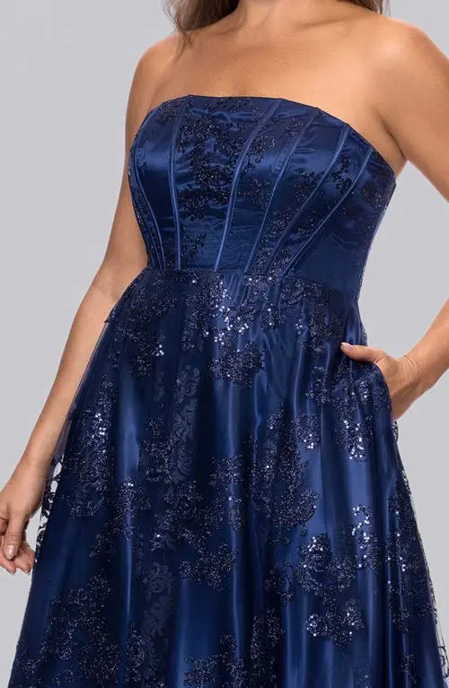 BLONDIE NITES Glitter Mesh Corset A-line Gown