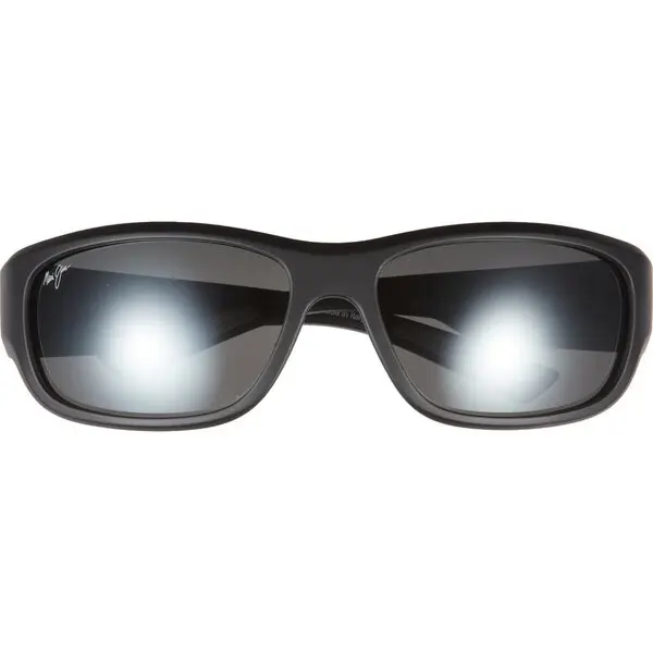 Maui Jim 64mm Wraparound Rectangular Sunglasses - Black