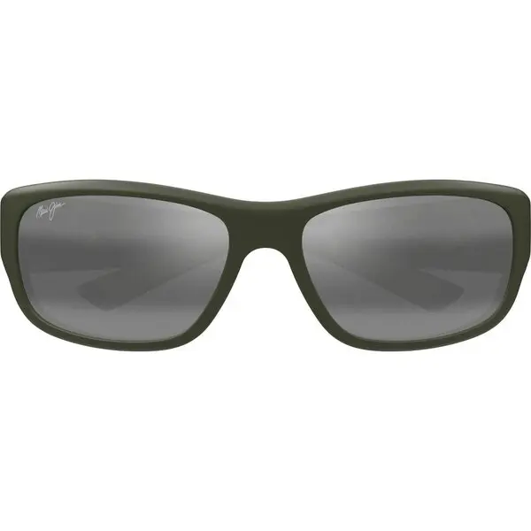 Maui Jim 64mm Wraparound Rectangular Sunglasses - Green