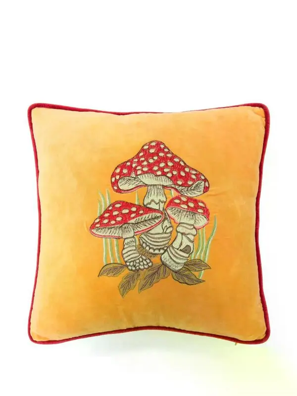 LES-OTTOMANS Embroidered Velvet Cushion - Yellow