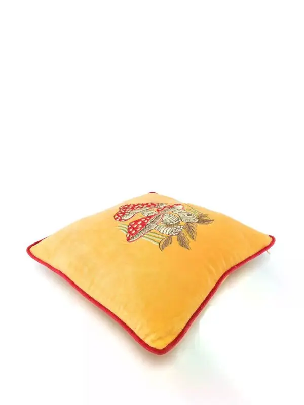 LES-OTTOMANS Embroidered Velvet Cushion - Yellow