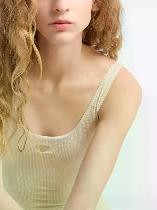 Prada Jersey One-piece Swimsuit With Rhinestones - Neutrals