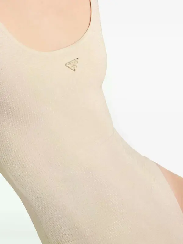 Prada Jersey One-piece Swimsuit With Rhinestones - Neutrals