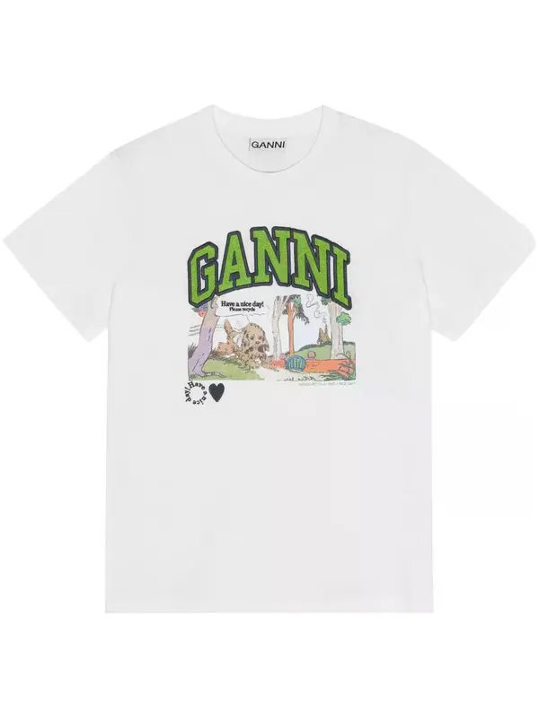 GANNI Printed T-shirt - White