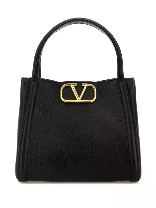 Valentino Garavani Vlogo Signature Grained Leather Tote Bag - Black