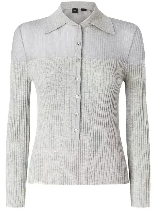Pinko Ribbed Polo Top - Grey