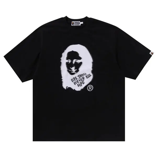 A BATHING APE Art Print Jacquard Relaxed Fit Tee - Black