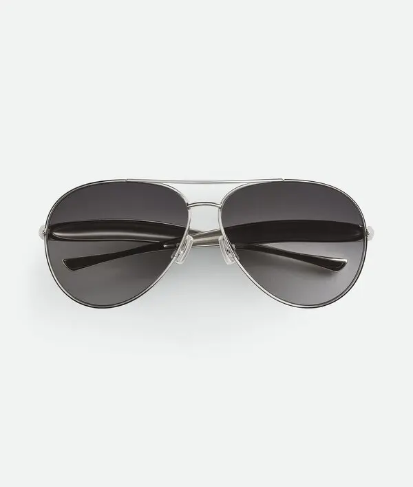 Bottega Veneta Sardine Aviator Sunglasses - Silver/silver/grey