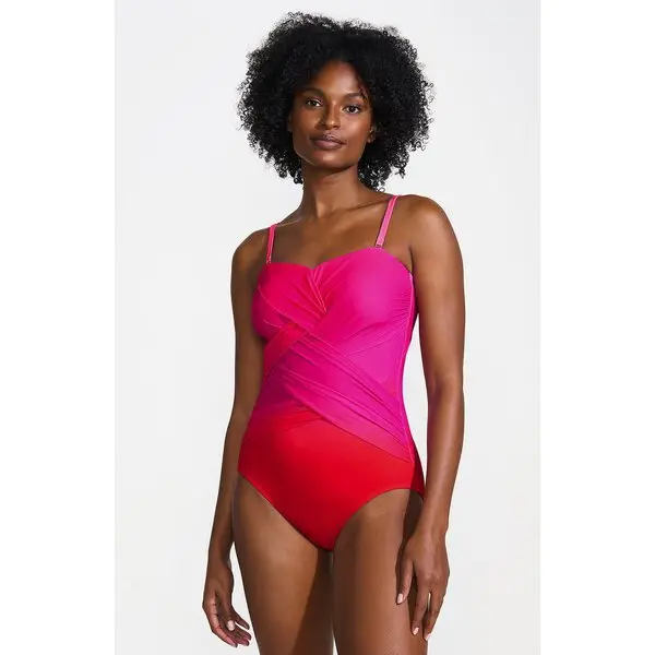 LANDS' END Shine Bandeau One Piece Swimsuit - Pink Multi Ombre