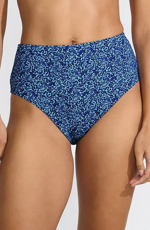 LANDS' END High Waisted Bikini Bottom - Navy/cloud Blue Ditsy Lilies