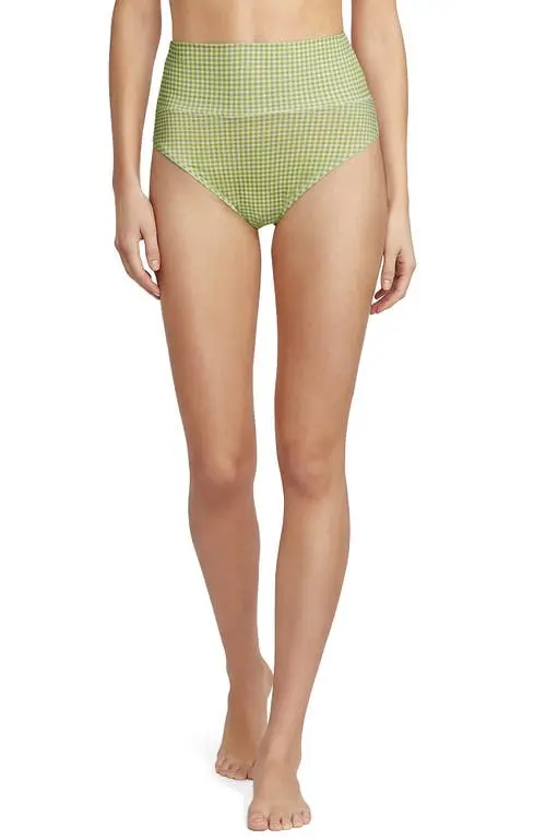 LANDS' END Chlorine Resistant High Waisted Bikini Bottoms - Bright Pistachio Gingham