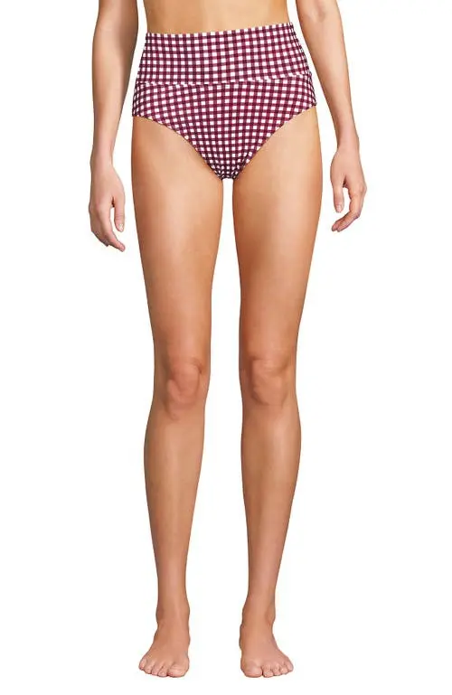 LANDS' END High Waisted Bikini Bottom - Burgundy Gingham