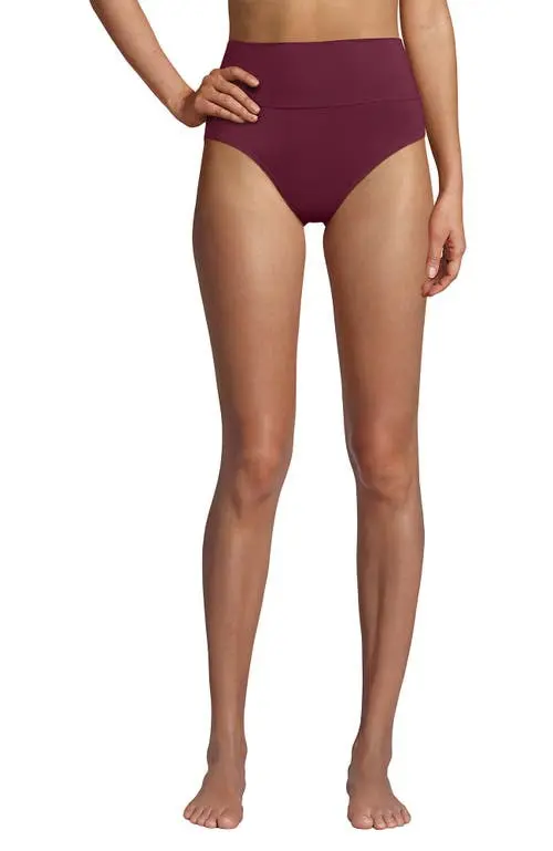 LANDS' END Chlorine Resistant High Waisted Bikini Bottoms - Burgundy Spritz