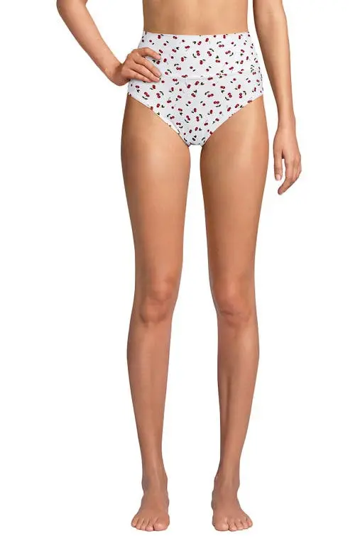 LANDS' END Chlorine Resistant High Waisted Bikini Bottoms - Cherry Jam Cherries/white