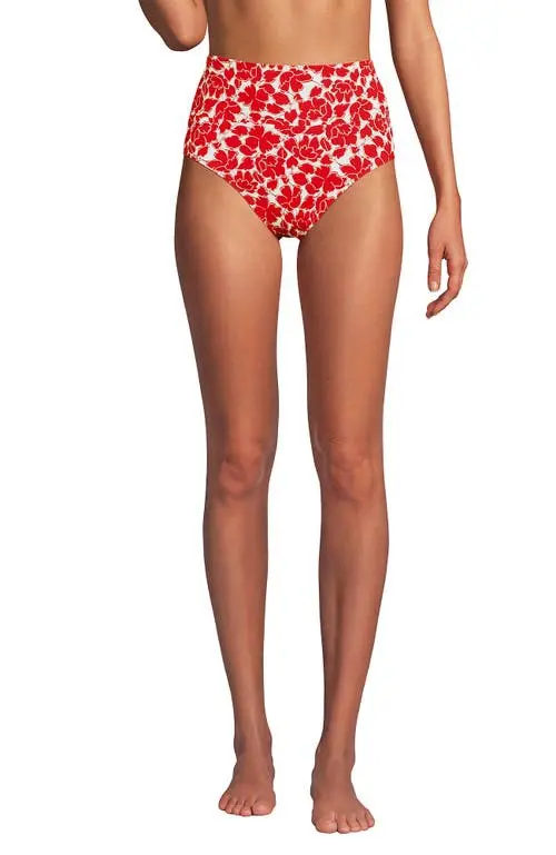 LANDS' END Chlorine Resistant High Waisted Bikini Bottoms - Daylily Red Tossed Floral