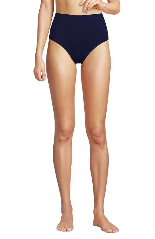 LANDS' END Chlorine Resistant High Waisted Bikini Bottoms - Deep Sea Navy
