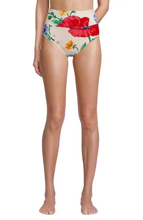 LANDS' END High Waisted Bikini Bottom - Egret/poppy Floral