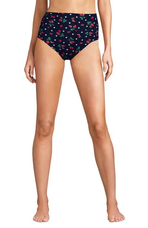 LANDS' END Chlorine Resistant High Waisted Bikini Bottoms - Navy/berry Dot