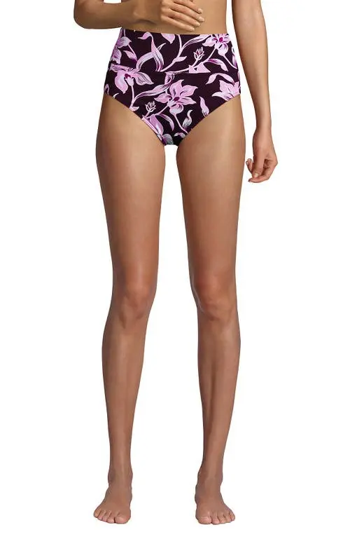 LANDS' END Chlorine Resistant High Waisted Bikini Bottoms - Tropic Floral/dark Wine