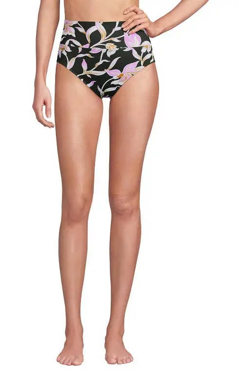 LANDS' END High Waisted Bikini Bottom - Tropic Floral/rich Olive
