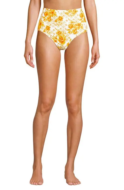 LANDS' END High Waisted Bikini Bottom - Yellow Mosaic Floral