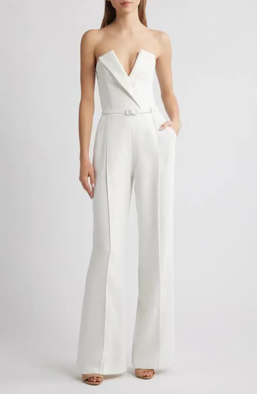NADINE MERABI Vanessa Strapless Flare Jumpsuit - White