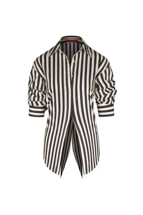 SIMONMILLER Loch Poplin Tie Back Button Up Shirt - Black/white Stripe