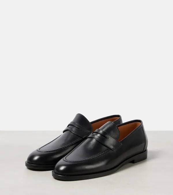 Loro Piana Sergio Leather Loafers - Black