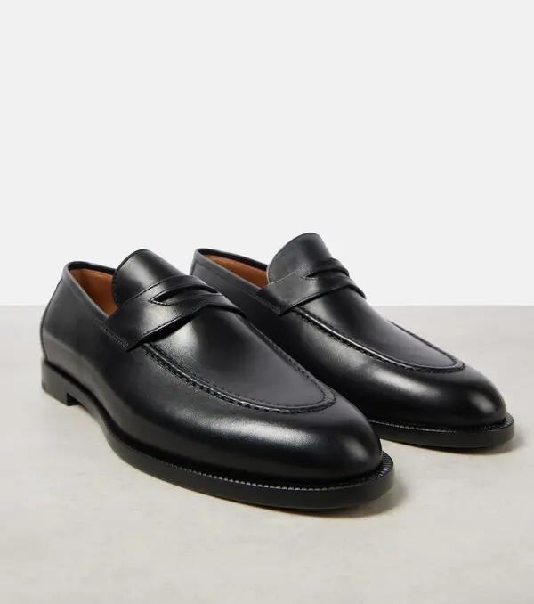 Loro Piana Sergio Leather Loafers - Black
