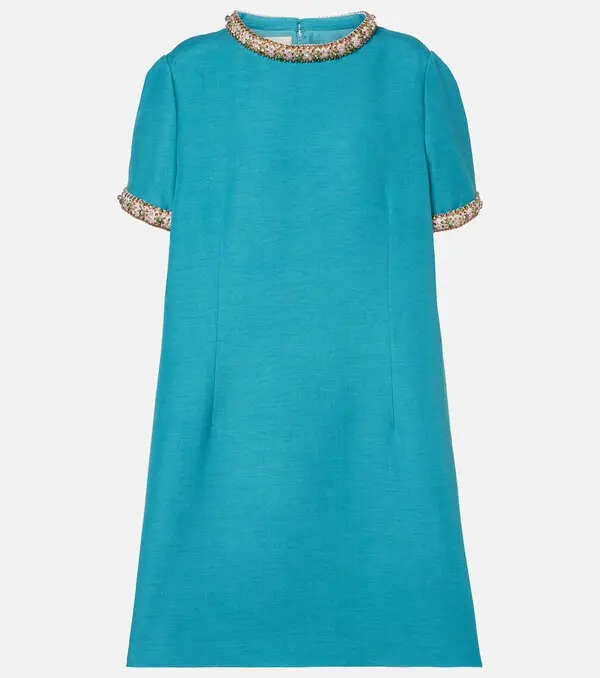 Valentino Garavani Wool And Silk Embellished Cocktail Dress - Blue