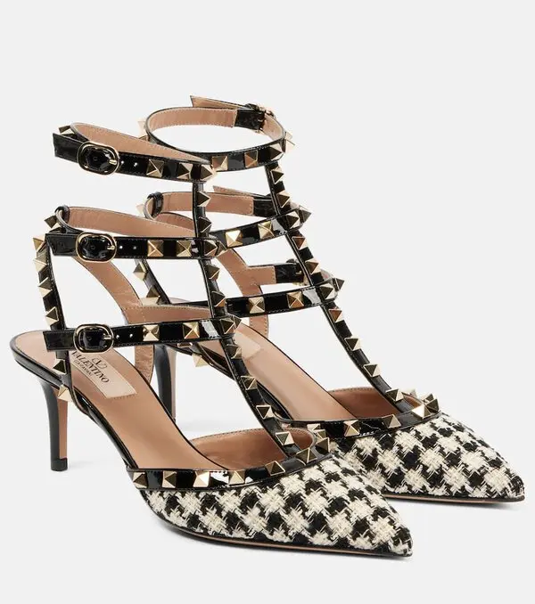 Valentino Garavani Rockstud 65 Leather-trimmed Tweed Pumps - Black