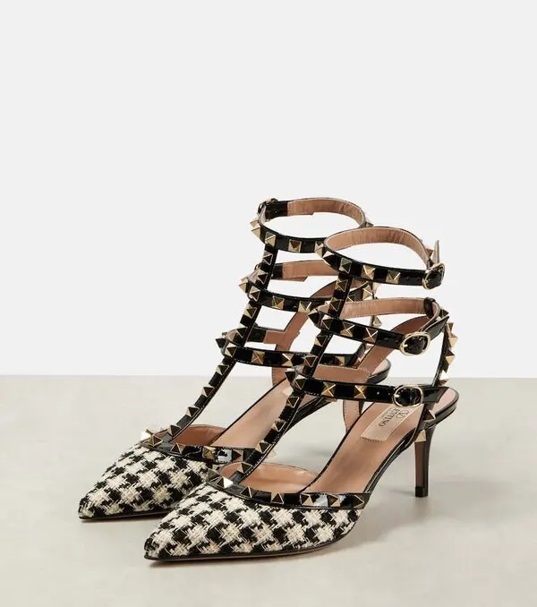 Valentino Garavani Rockstud 65 Leather-trimmed Tweed Pumps - Black
