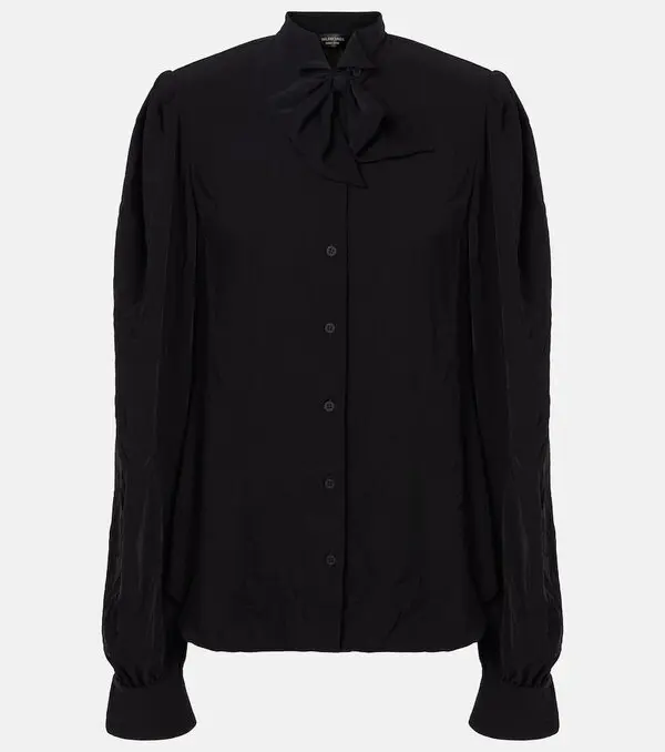 Balenciaga Tie-neck Crêpe Blouse - Black