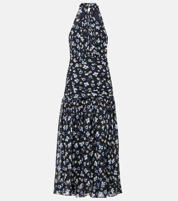 Veronica Beard Brock Floral-printed Halterneck Midi Dress - Multicoloured