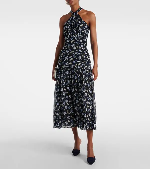 Veronica Beard Brock Floral-printed Halterneck Midi Dress - Multicoloured