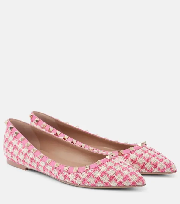 Valentino Garavani Rockstud Tweed Ballet Flats - Pink
