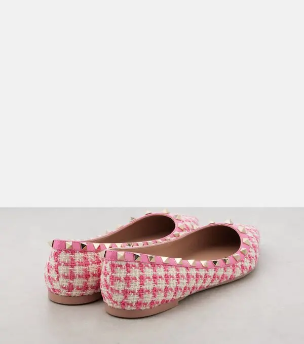 Valentino Garavani Rockstud Tweed Ballet Flats - Pink