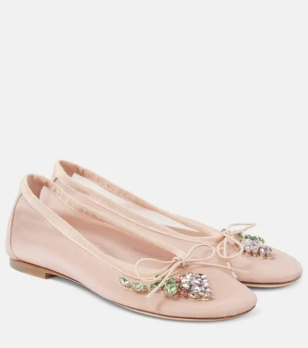 Simone Rocha Bow-detail Embellished Ballet Flats - Pink